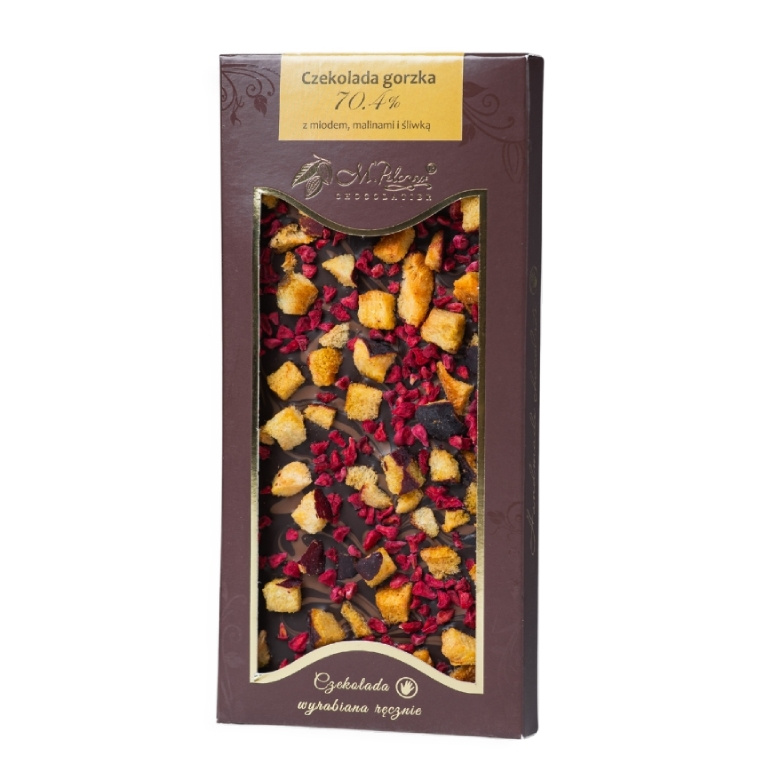 Gorzka czekolada M.Pelczar Chocolatier z miodem, malinami i śliwką 80g ...