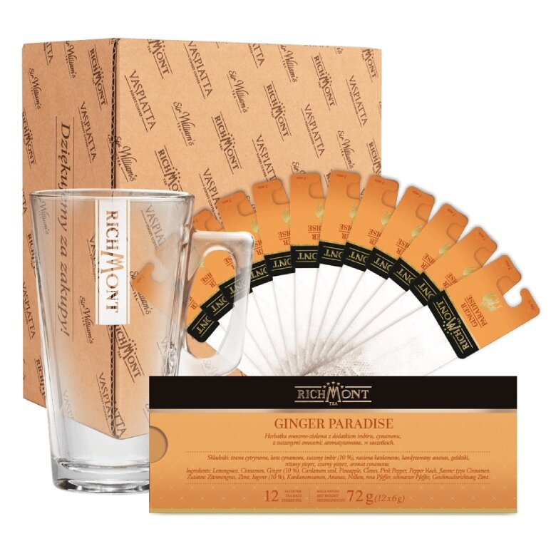 ZESTAW Herbata Richmont Ginger Paradise 12 saszetek + Szklanka Richmont ...